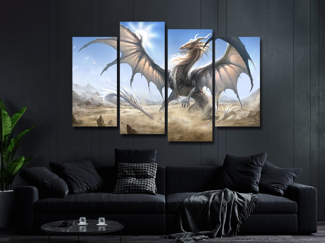Dragon Art 4 Pieces Canvas Wall Art, Large Framed 4 Piece Canvas Wall ...