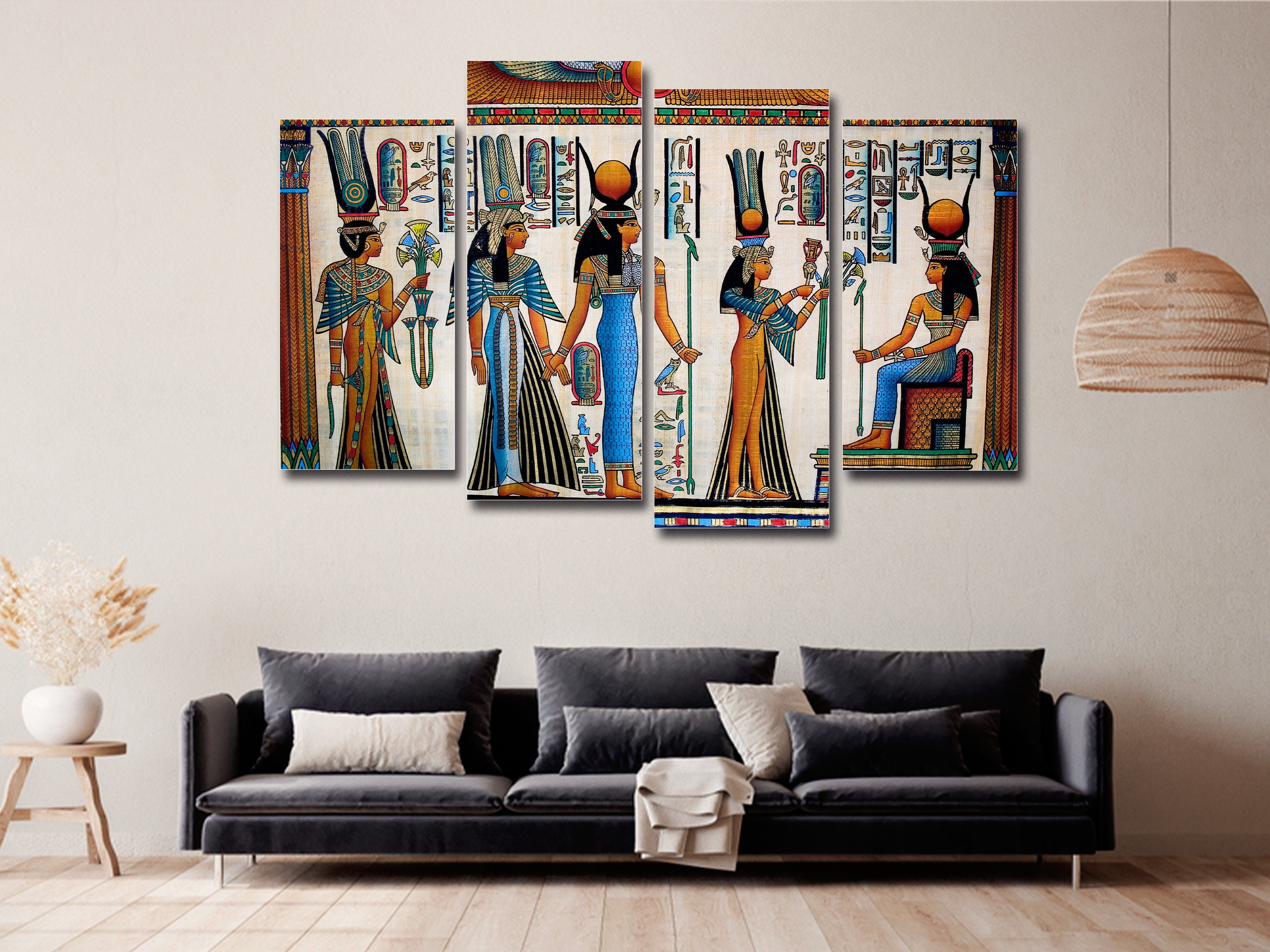 Ancient Egypt Papyrus 4 Pieces Canvas Wall Art, Large Framed 4 Piece ...