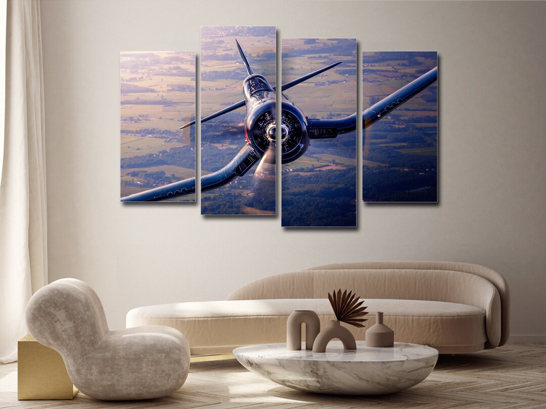 F4U Corsair Airplane 4 Piece Canvas Wall Art, Large Framed 4 Piece ...