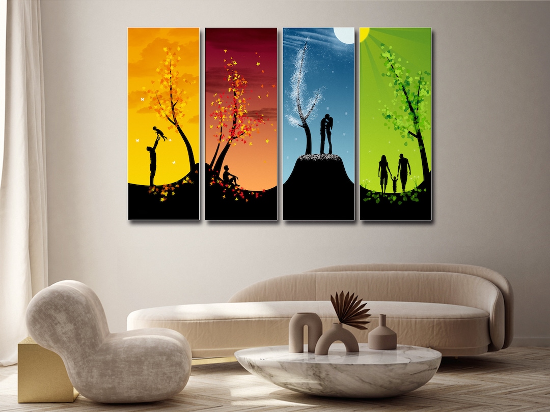 Four Seasons of Life 4 Pieces Canvas Wall Art, Large Framed 4 Pieces ...