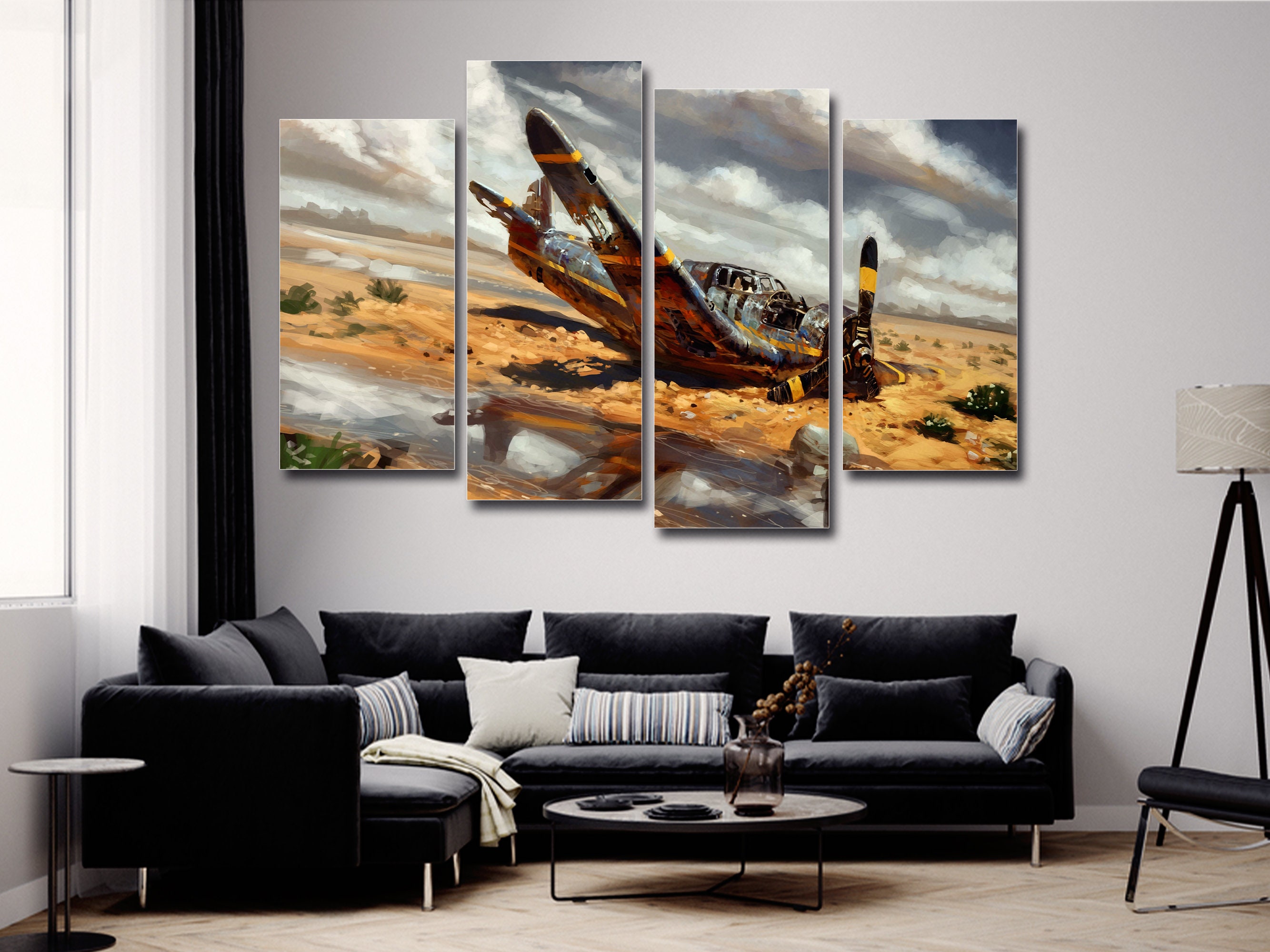 F4u Corsair Falling 4 Piece Canvas Wall Art, Large Framed 4 Piece ...