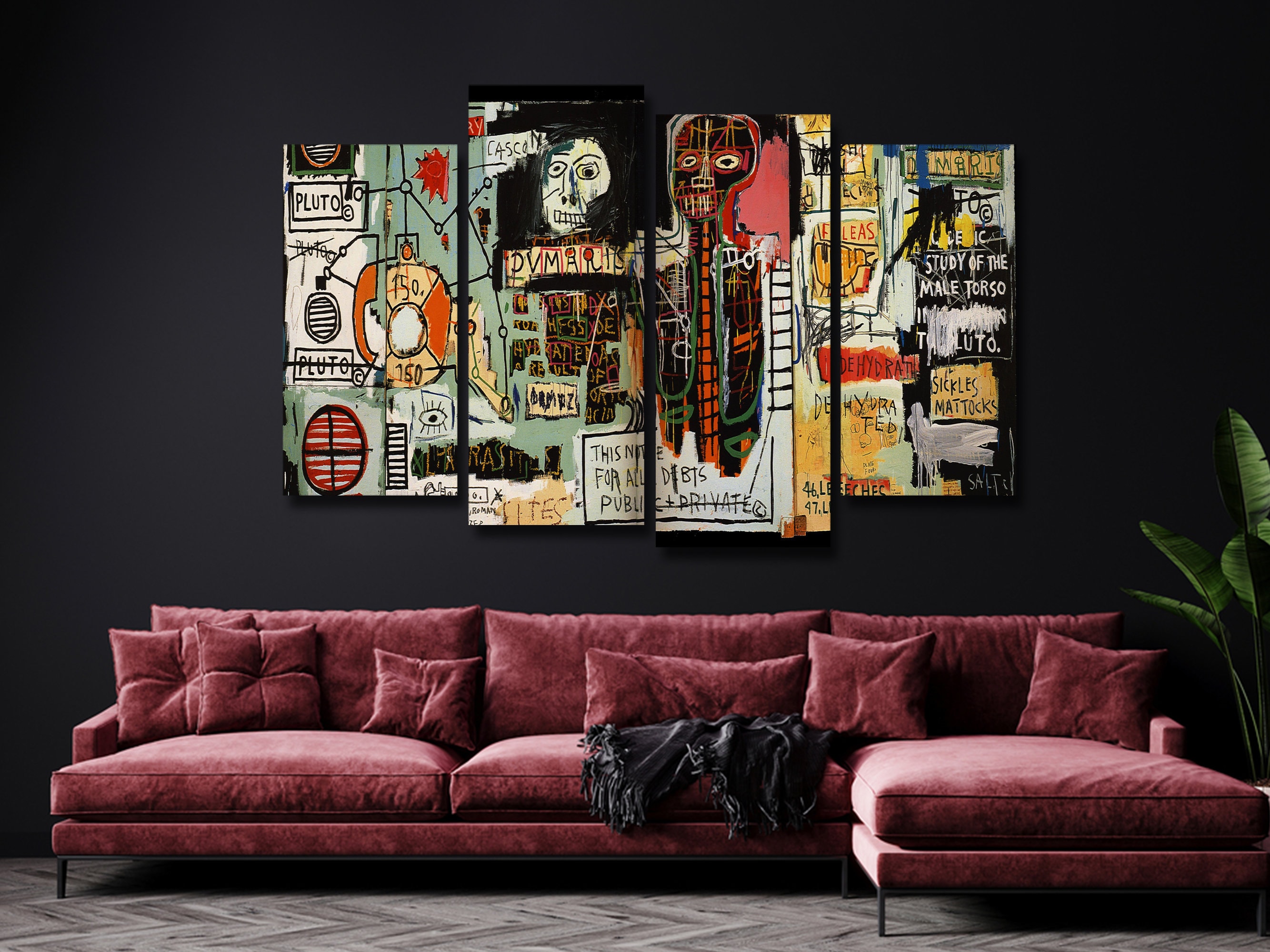 Jean Michel Basquiat Abstract 4 Pieces Canvas Wall Art, Large Framed 4 ...