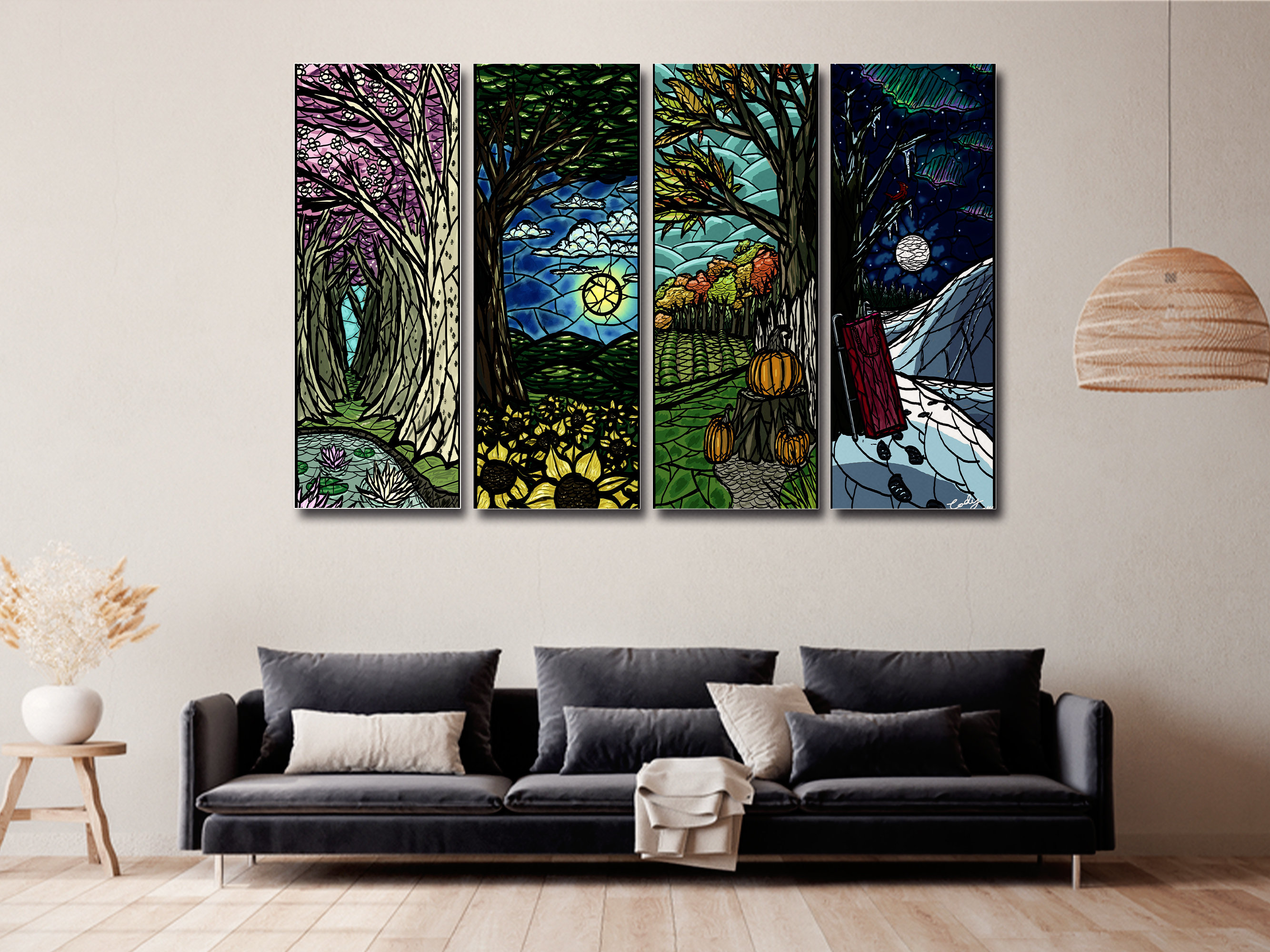 Four Seasons Artwork 4 Piece Canvas Wall Art, Large Framed 4 Piece ...