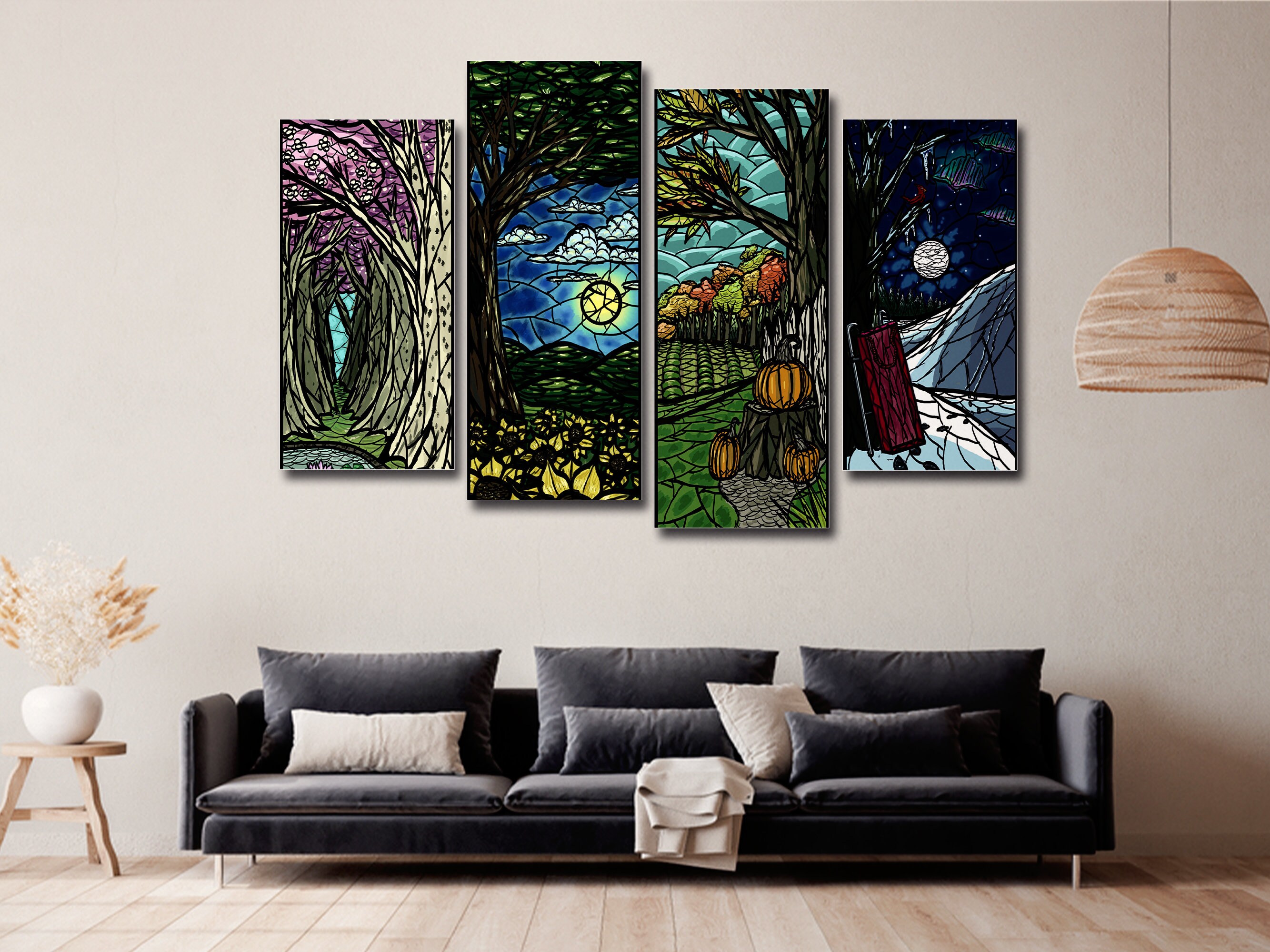 Four Seasons Artwork 4 Piece Canvas Wall Art, Large Framed 4 Piece ...