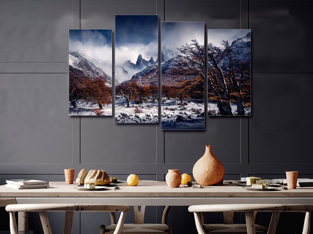 Fitz Roy Mountain 4 Pieces Canvas Wall Art, Large Framed 4 Piece Canvas ...