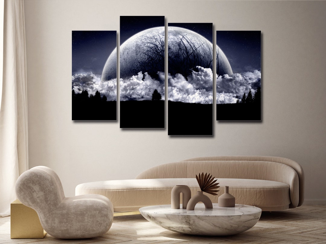 Rising Moon 4 Piece Canvas Wall Art, Large Framed 4 Piece Canvas Wall ...