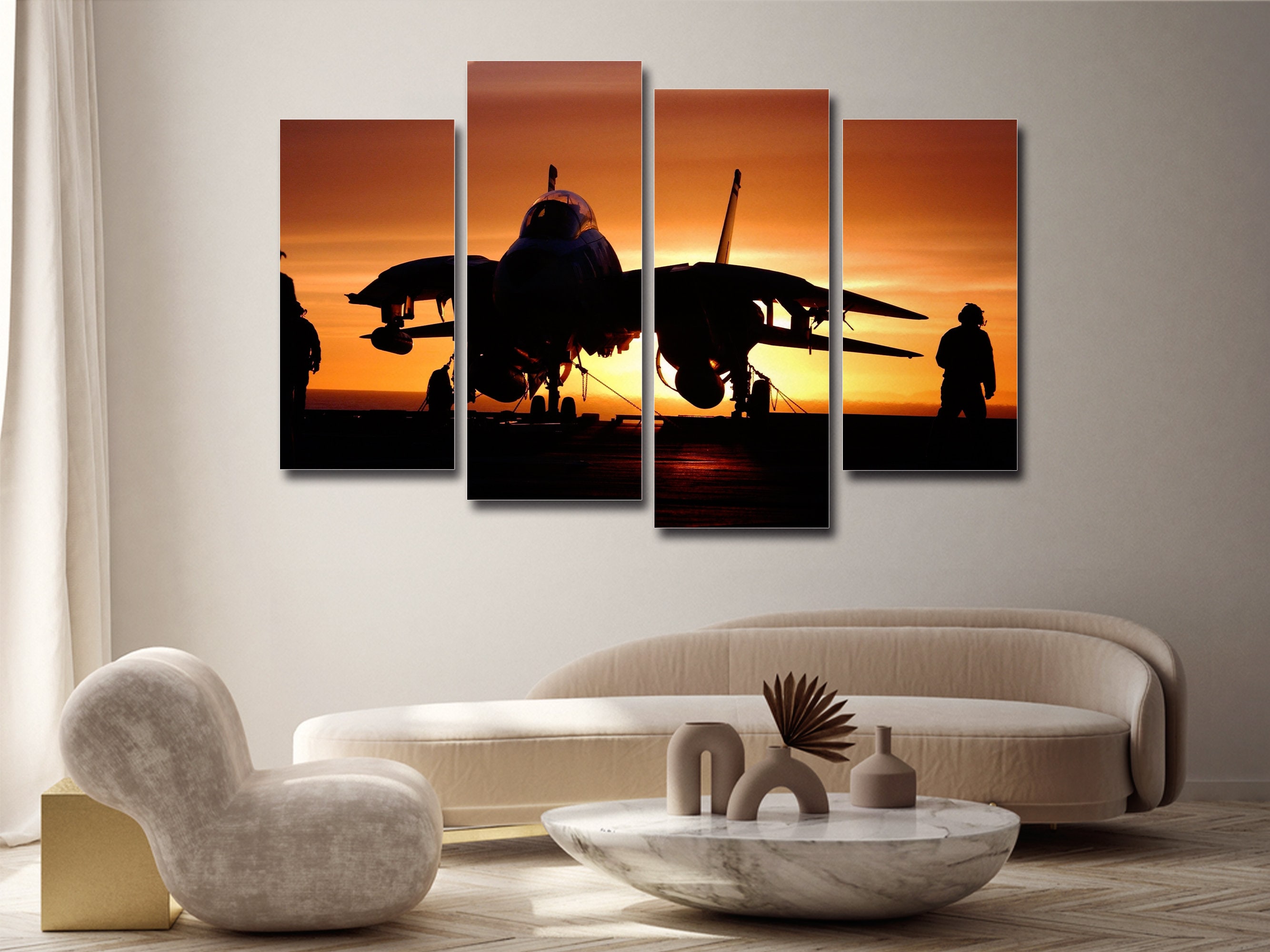 F-14 Tomcat in Sunset 4 Pieces Canvas Wall Art, Large Framed 4 Piece ...