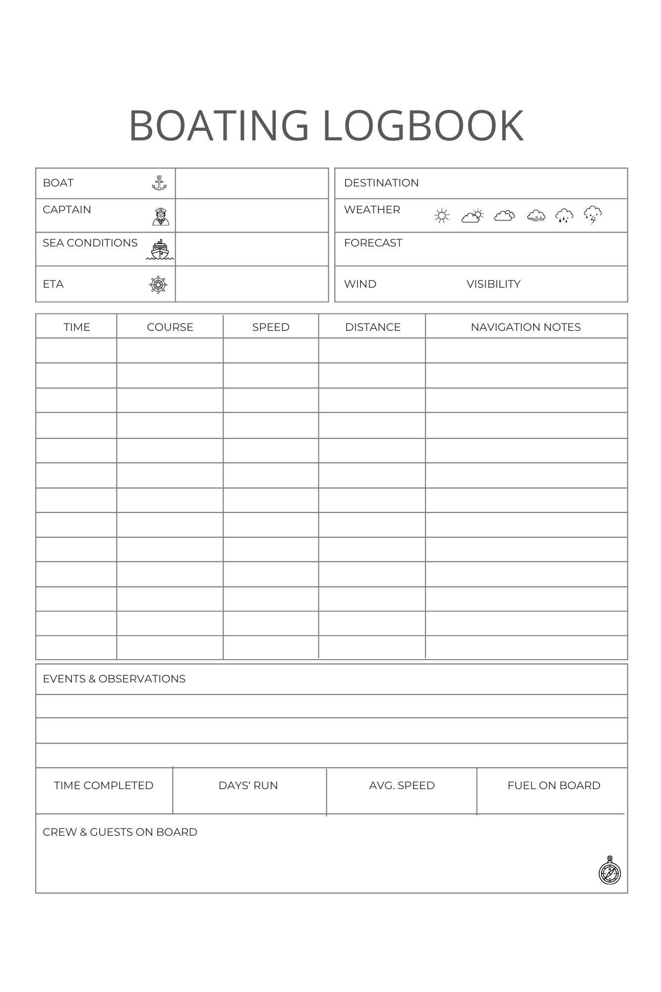 Captains Log Book / Ready to Print / Logbooks for Captains, Including ...