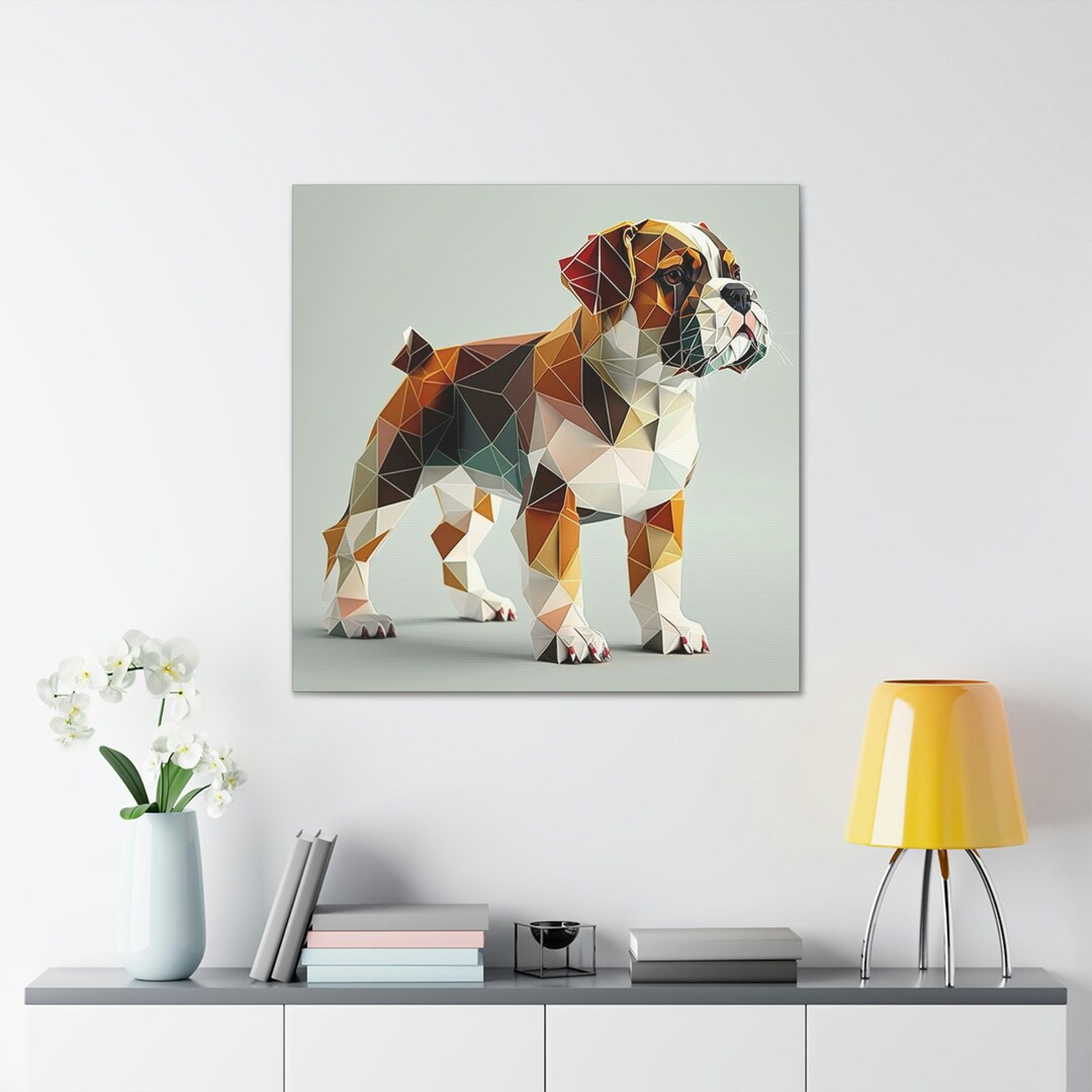 Geometric Dog Art / Puppy Bulldog Art / Brown and White / Canvas ...