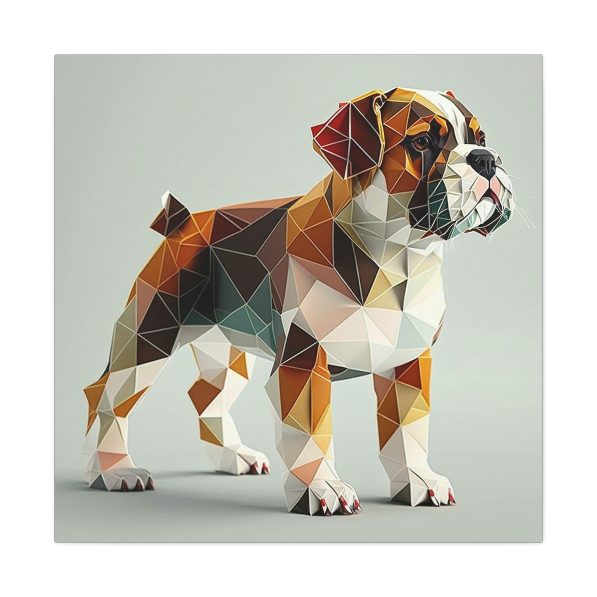 Geometric Dog Art / Puppy Bulldog Art / Brown and White / Canvas ...