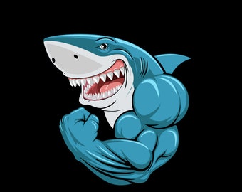 Muscle Shark Dude Sticker Beach Ocean Gym Workout Cup Cooler Laptop Car ...