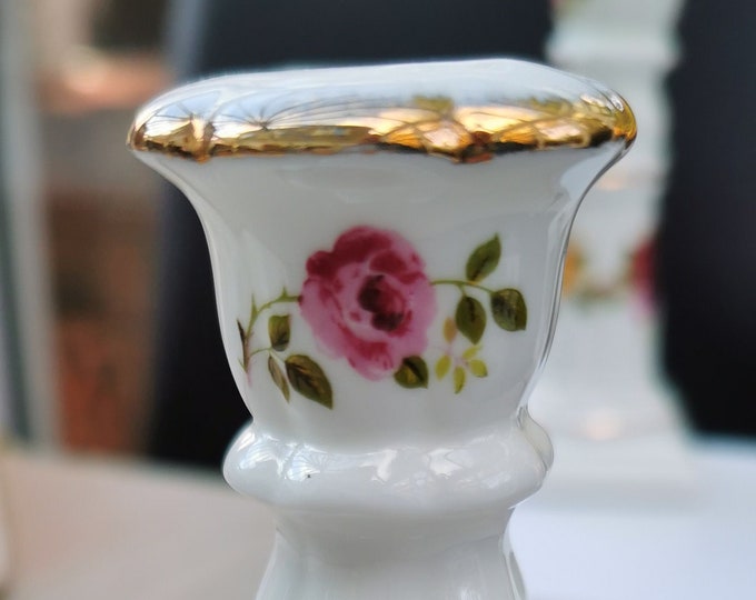 A Beautiful Vintage Pair of Cottage Rose Fine Bone China Candlestick ...