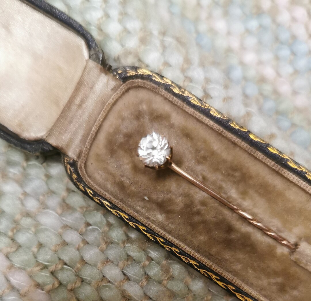 Antique 1ct White Sapphire Silver Mounted Stick Pin in Original Early ...