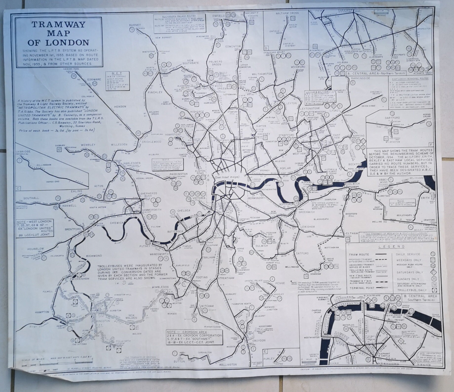 Vintage London Tramway Map Based on Details on 1st November 1933 ...
