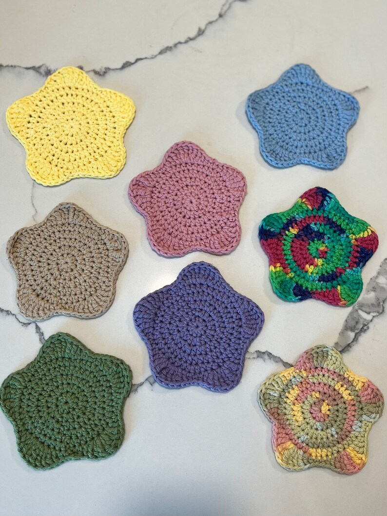 Colorful Crochet Star Coasters - Etsy