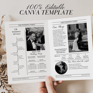 Folded Canva Wedding Ceremony Newspaper Program Template, Wedding Post Newspaper Program Diy ...