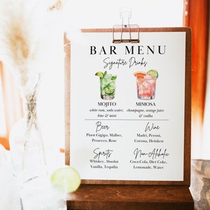 Editable Bar Menu Template, Wedding Drinks Menu Sign Download, Custom ...