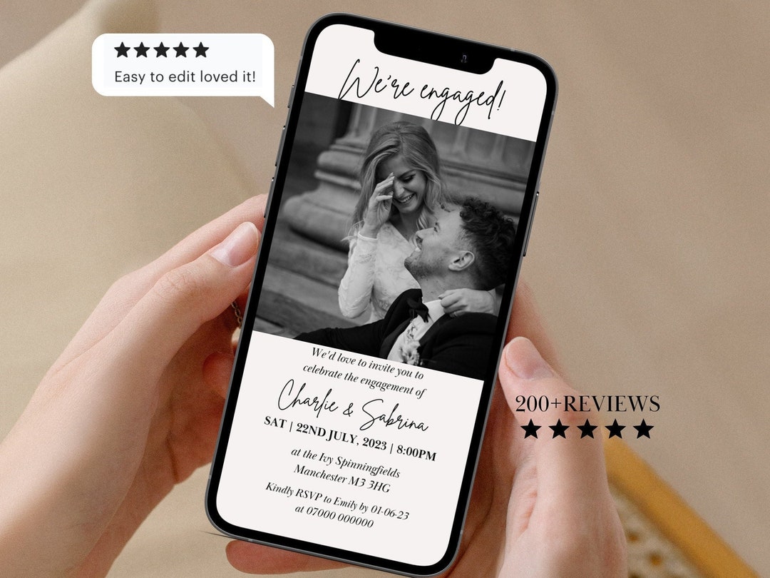 Digital Engagement Party Invite Template, Text Couples Shower Invite ...