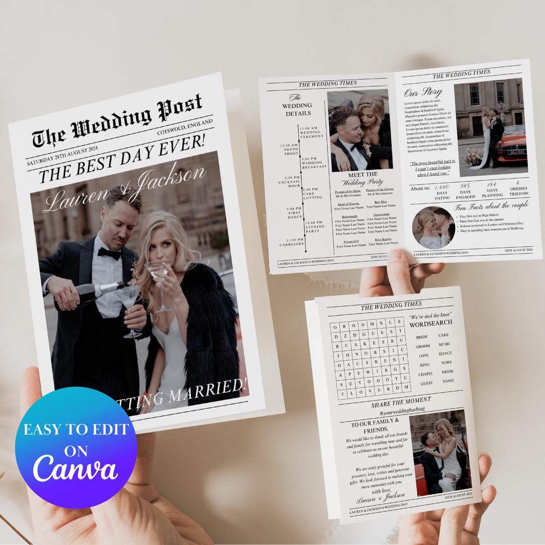 Wedding Newspaper Program Template, Printable Newlywed Times Newspaper ...