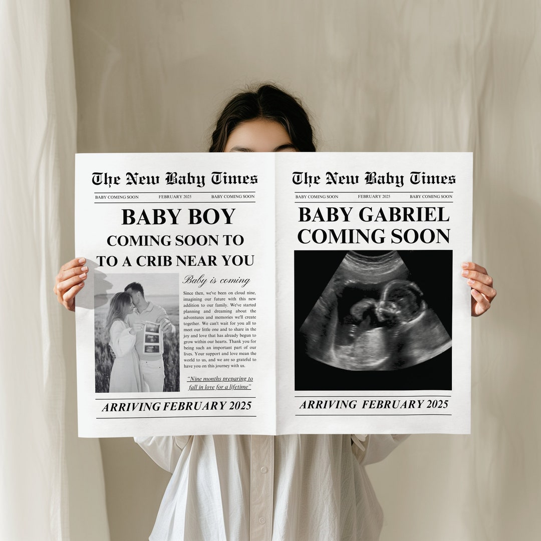 Baby Announcement Newspaper Template, Pregnancy Reveal Newspaper ...