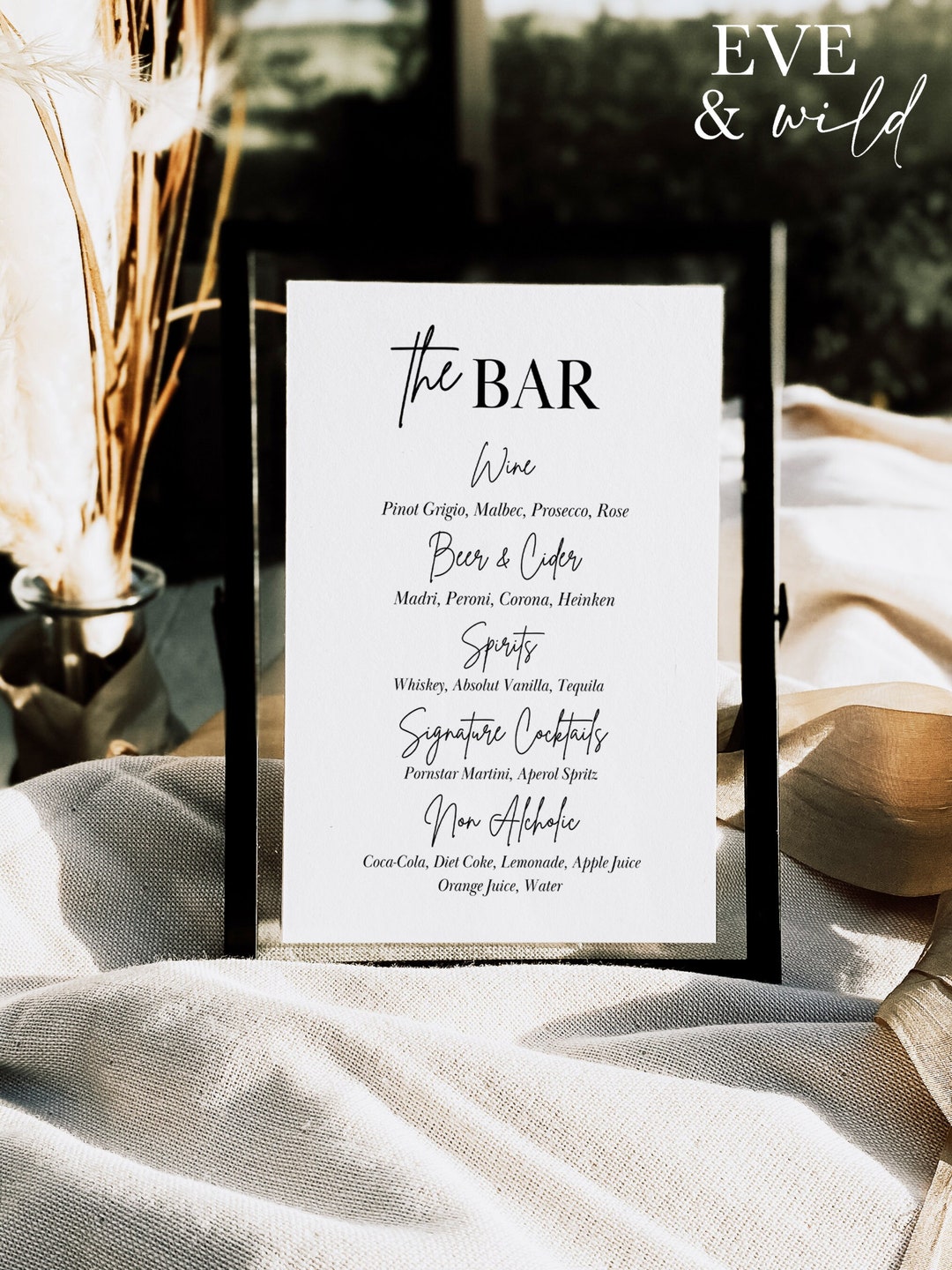 Minimalist Bar Sign Template, Editable Modern Wedding Bar Menu ...