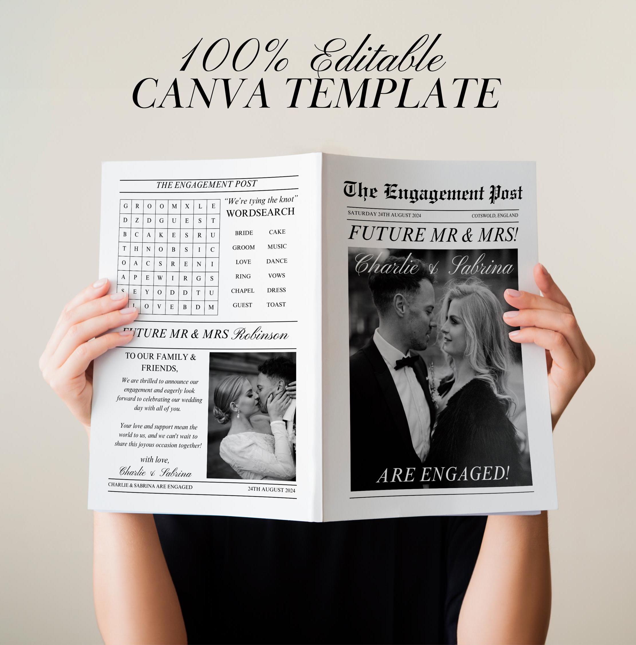 Engagement Newspaper Template, Canva Wedding Newspaper Template, Future ...