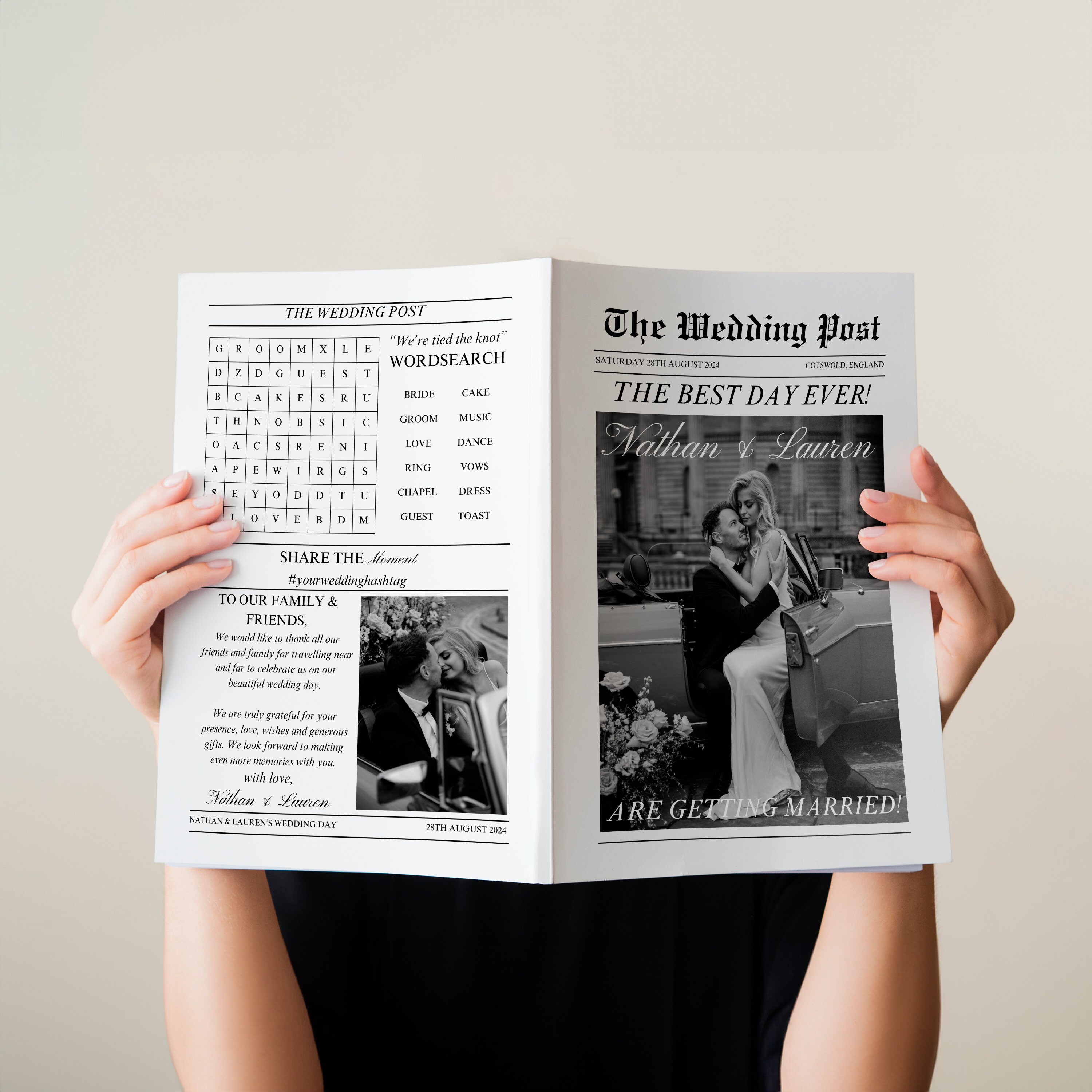 Large Wedding Newspaper Template, Editable Folded Newspaper Wedding ...