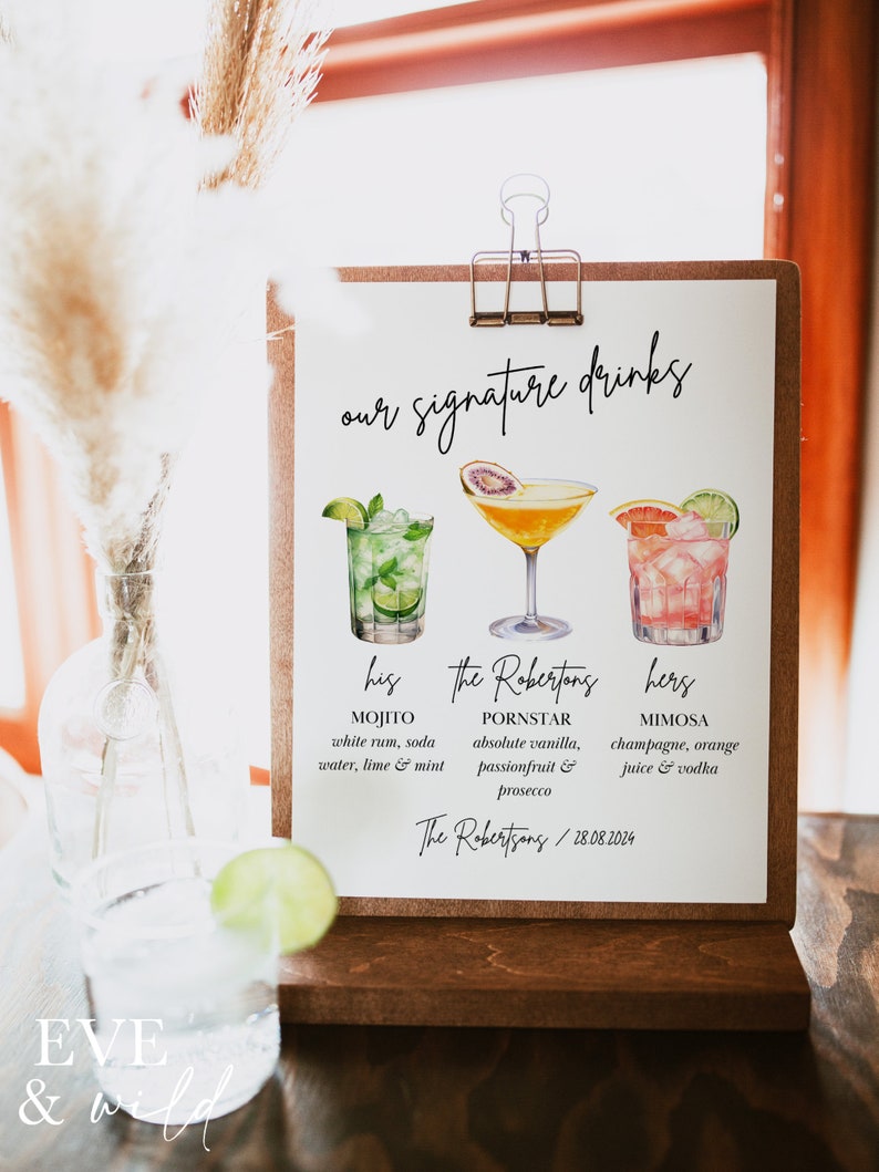 Signature Drink Sign Template, Editable Cocktail Sign, Printable ...