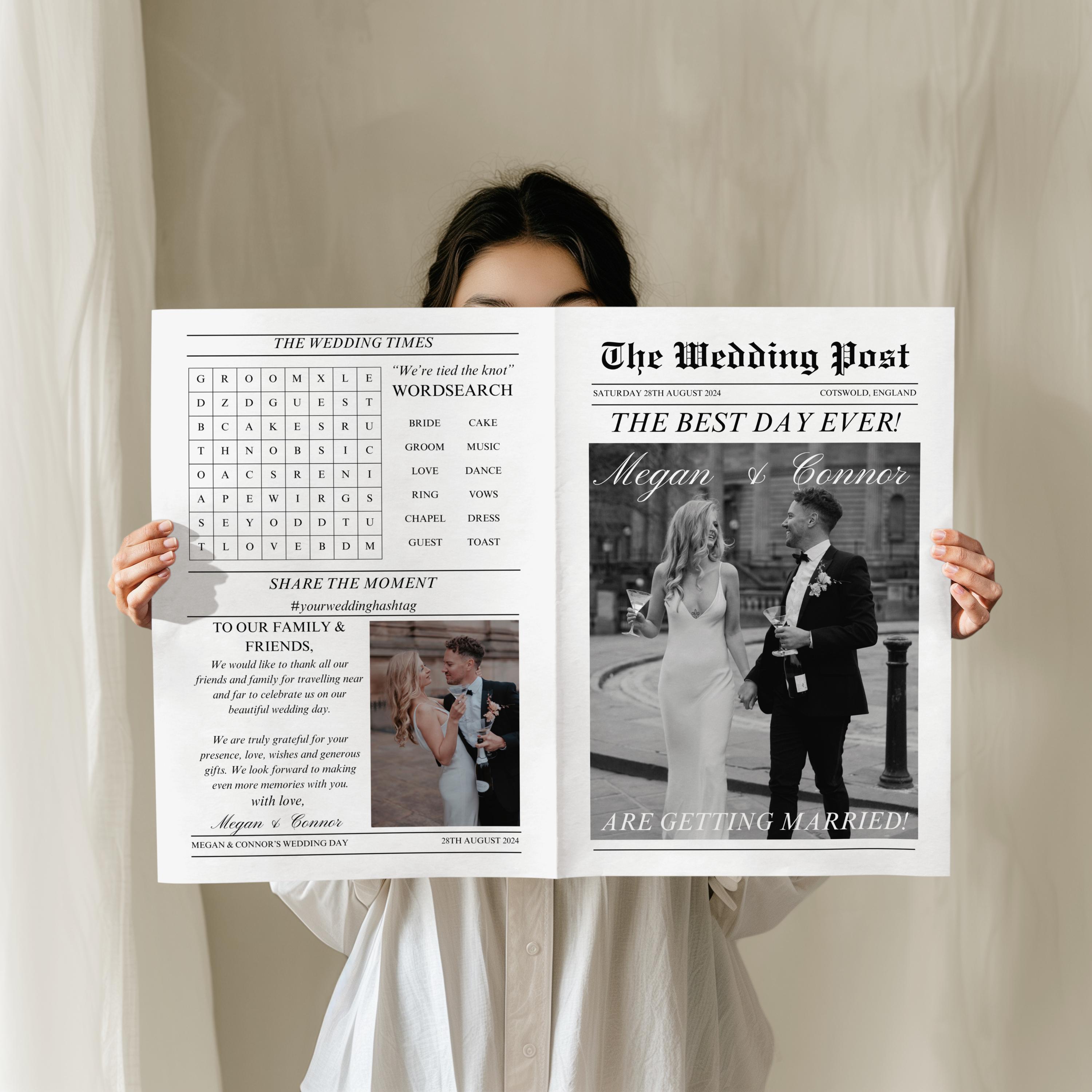 Folded Canva Wedding Ceremony Newspaper Program Template, Wedding Post ...