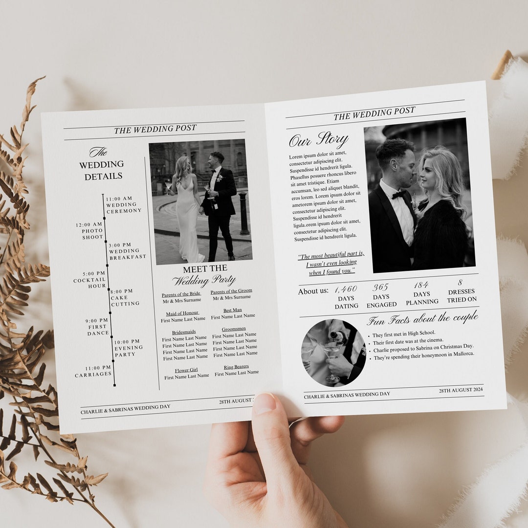 Folded Wedding Ceremony Newspaper Program Template, Printable Ceremony ...