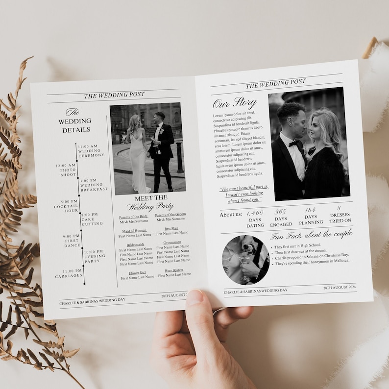 Folded Printable Wedding Newspaper Program Canva Template, Newlywed Times Newspaper Wedding ...