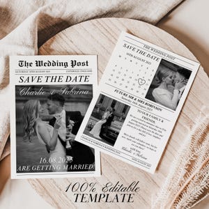 Wedding Newspaper Save the Date Canva Template, Printable Save the Date ...