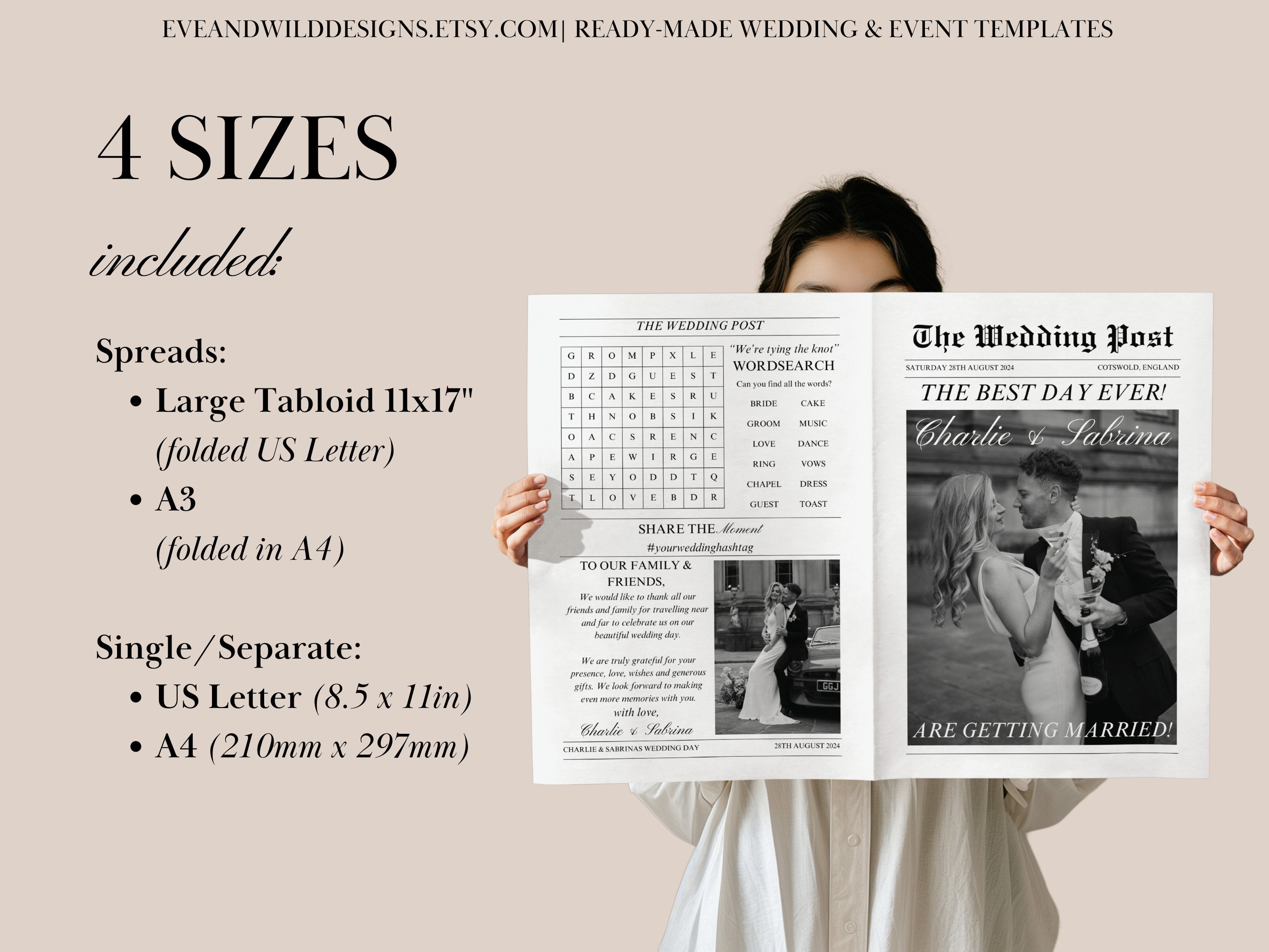 Folded Wedding Ceremony Newspaper Program Template, Printable Ceremony ...
