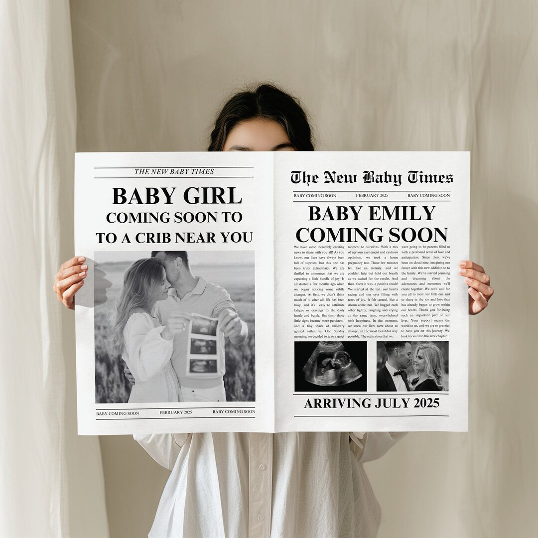 New Baby Newspaper Announcement Template, Baby Shower Newspaper ...