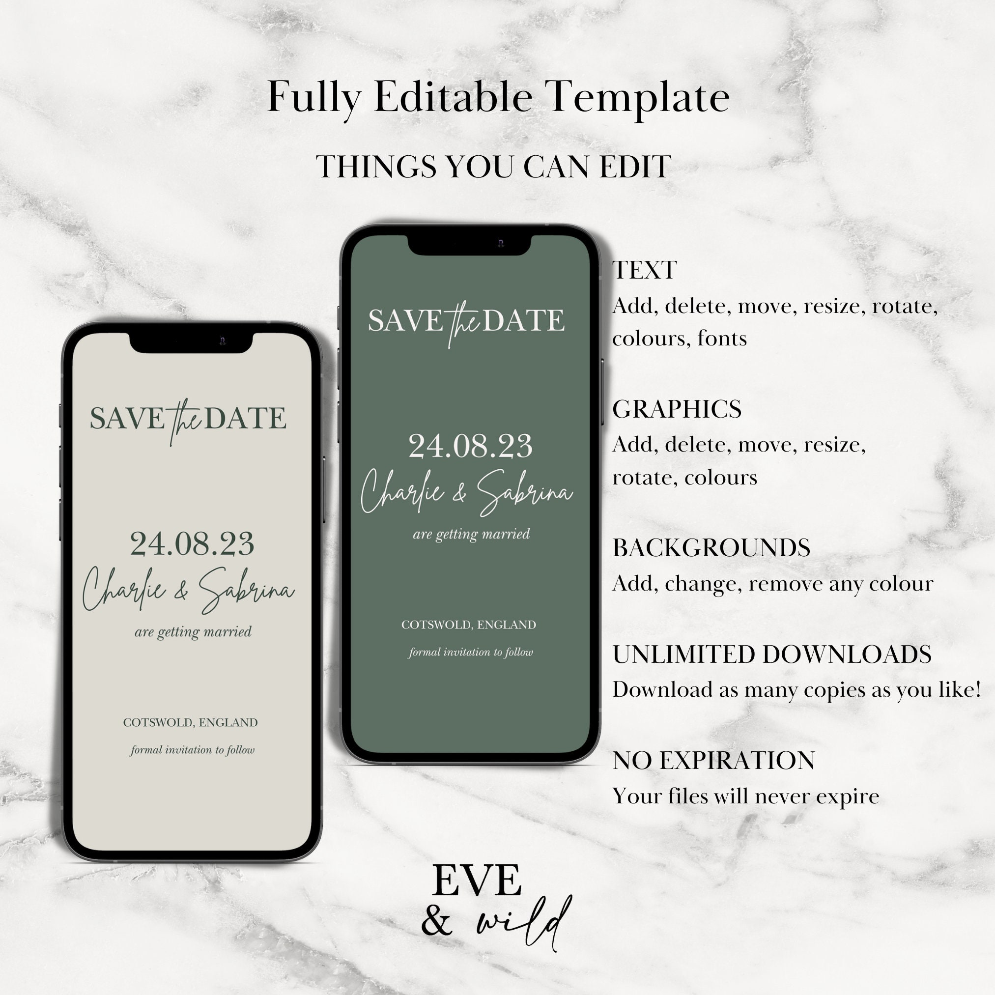 Sage Minimal Save the Date E-invite Template Minimalist - Etsy