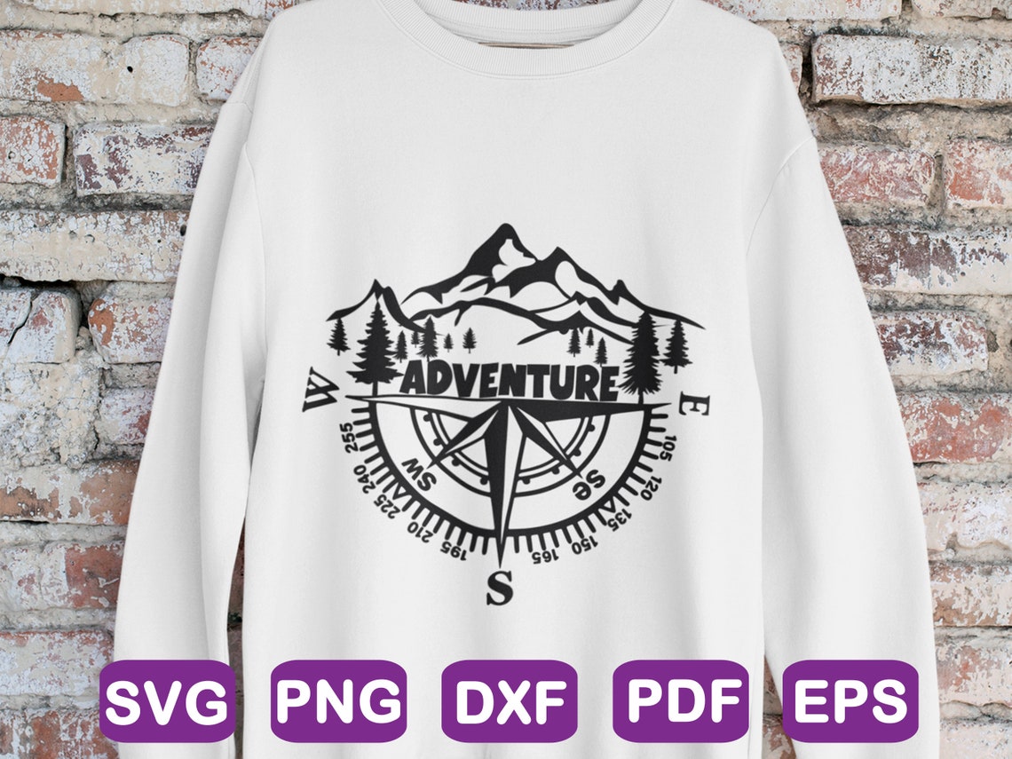 Compass Mountain Svg, Adventure Compass Design, Compass Decal Svg, Wild ...