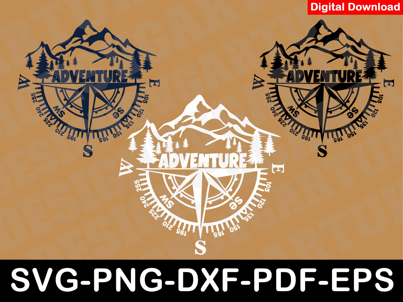 Compass Mountain Svg Adventure Compass Design Compass Decal - Etsy