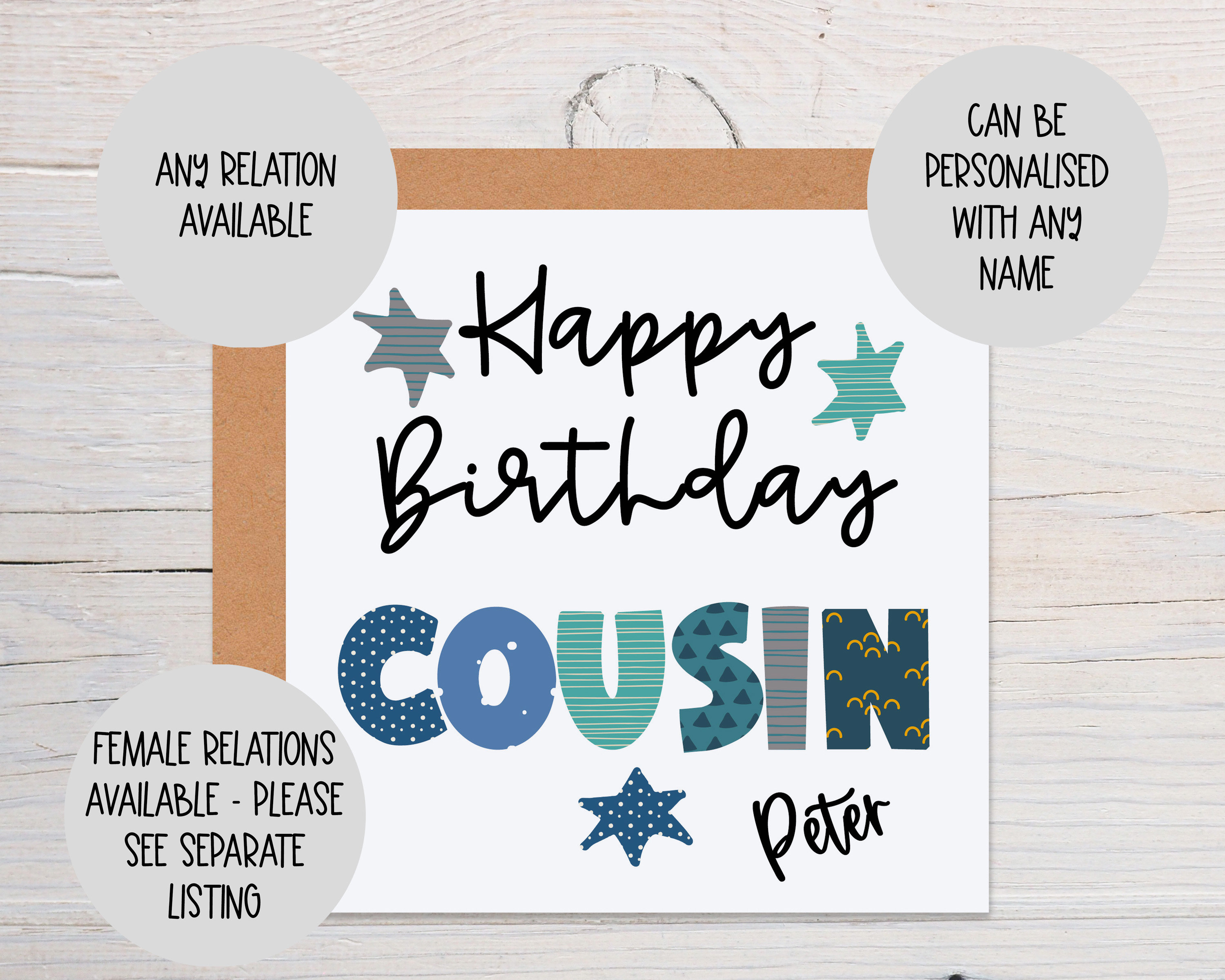 Happy Birthday Card for Cousin Cousin Birthday Card Personalised Birthday Card for Cousin Male ...