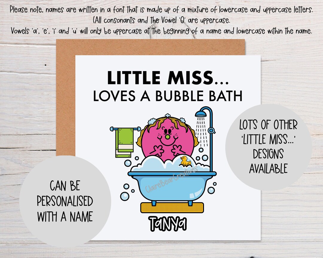 Little Miss... Loves a Bubble Bath Card Birthday Card for Her Female ...
