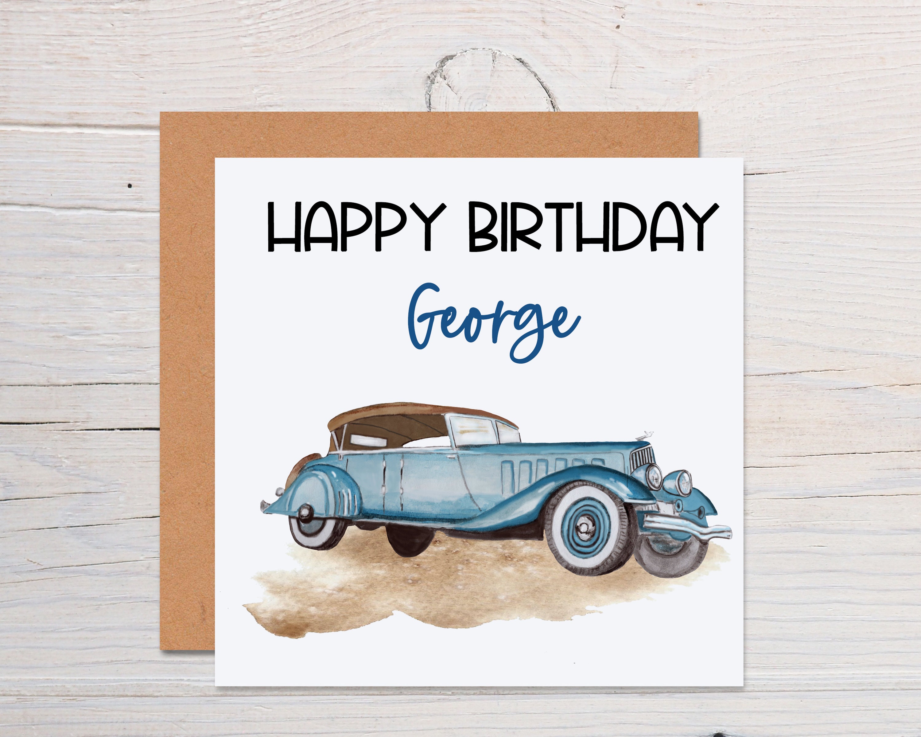 Personalised Birthday Card Birthday Vintage Car Chrysler Imperial Blue ...