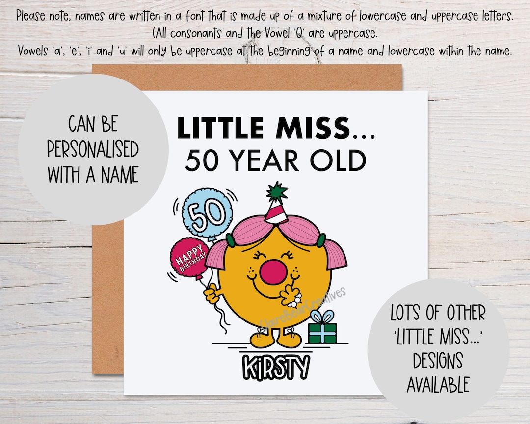 Little Miss... 50 Year Old Birthday Card 50 Year Old Birthday Card for ...