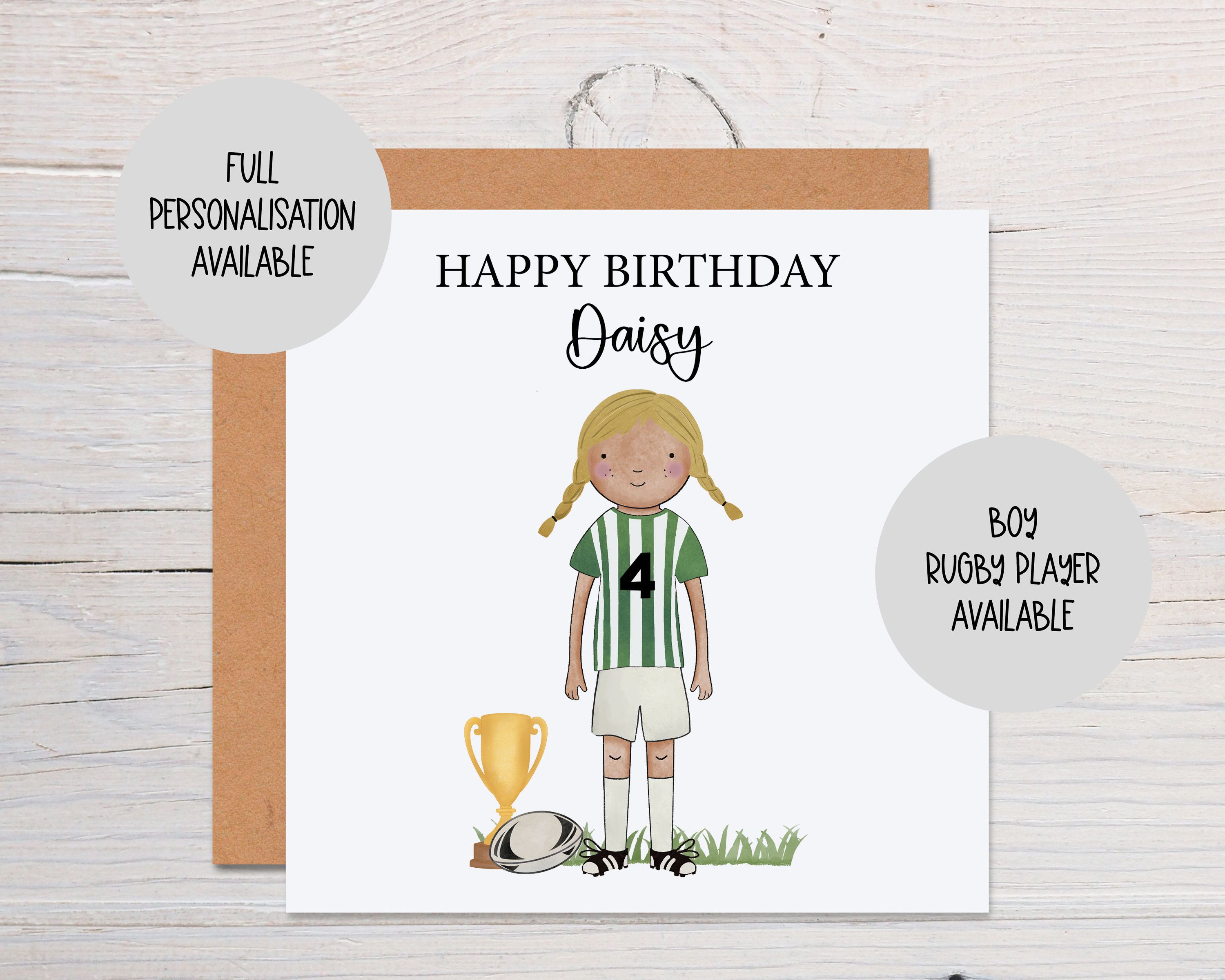 Rugby Birthday Card - Personalised Rugby Card - Girl's Rugby Birthday ...