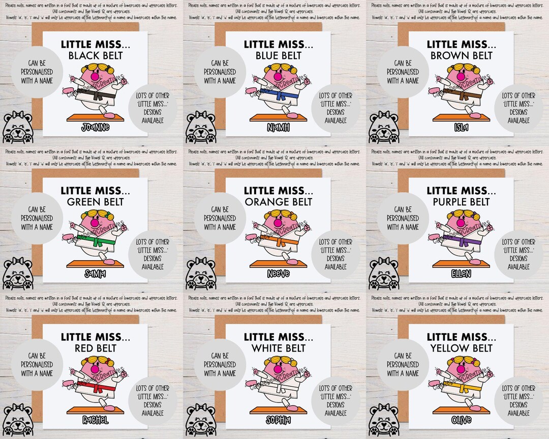 Little Miss... Karate/ Judo / Taekwondo / Martial Arts Belt Card ...