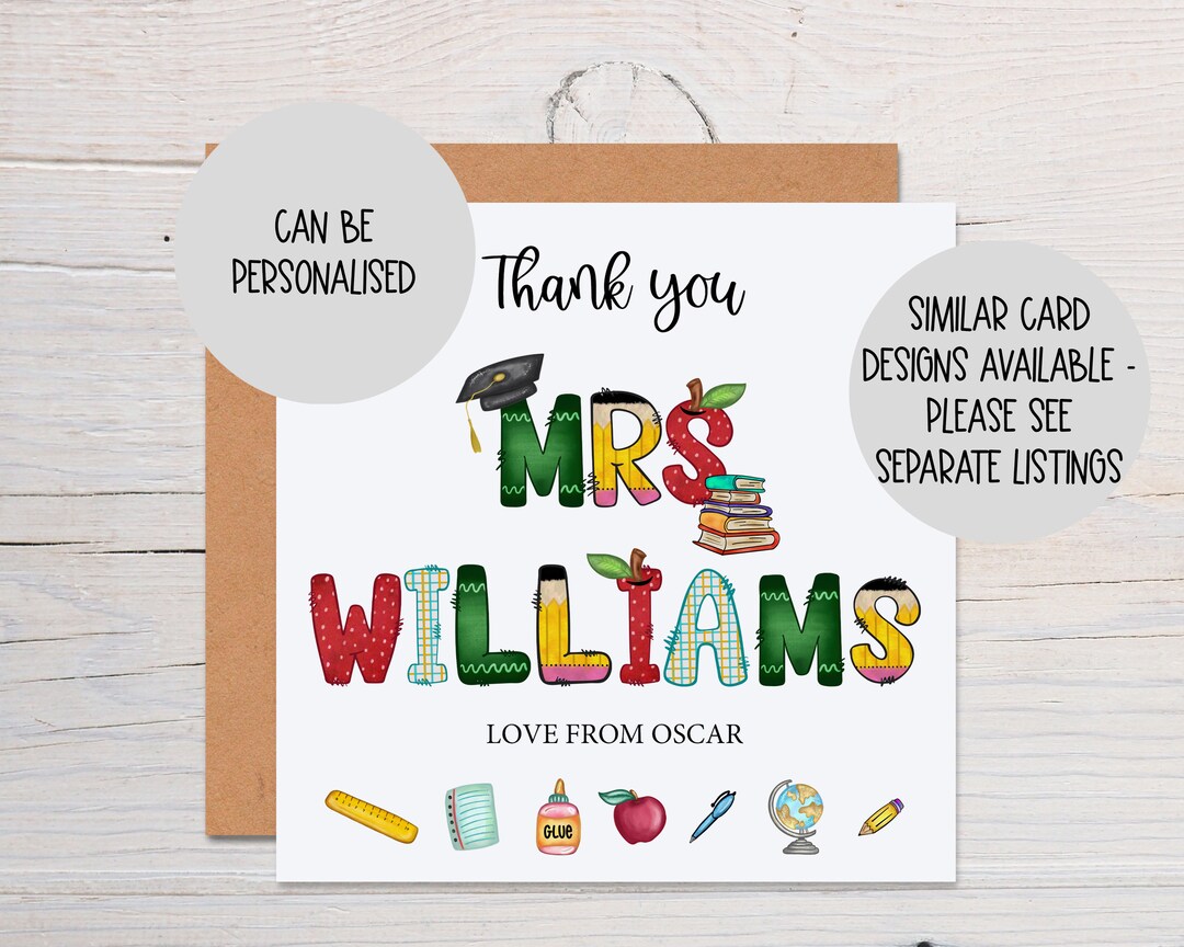 Thank You Card for Teacher Teaching Assistant Teacher Thank You Card ...