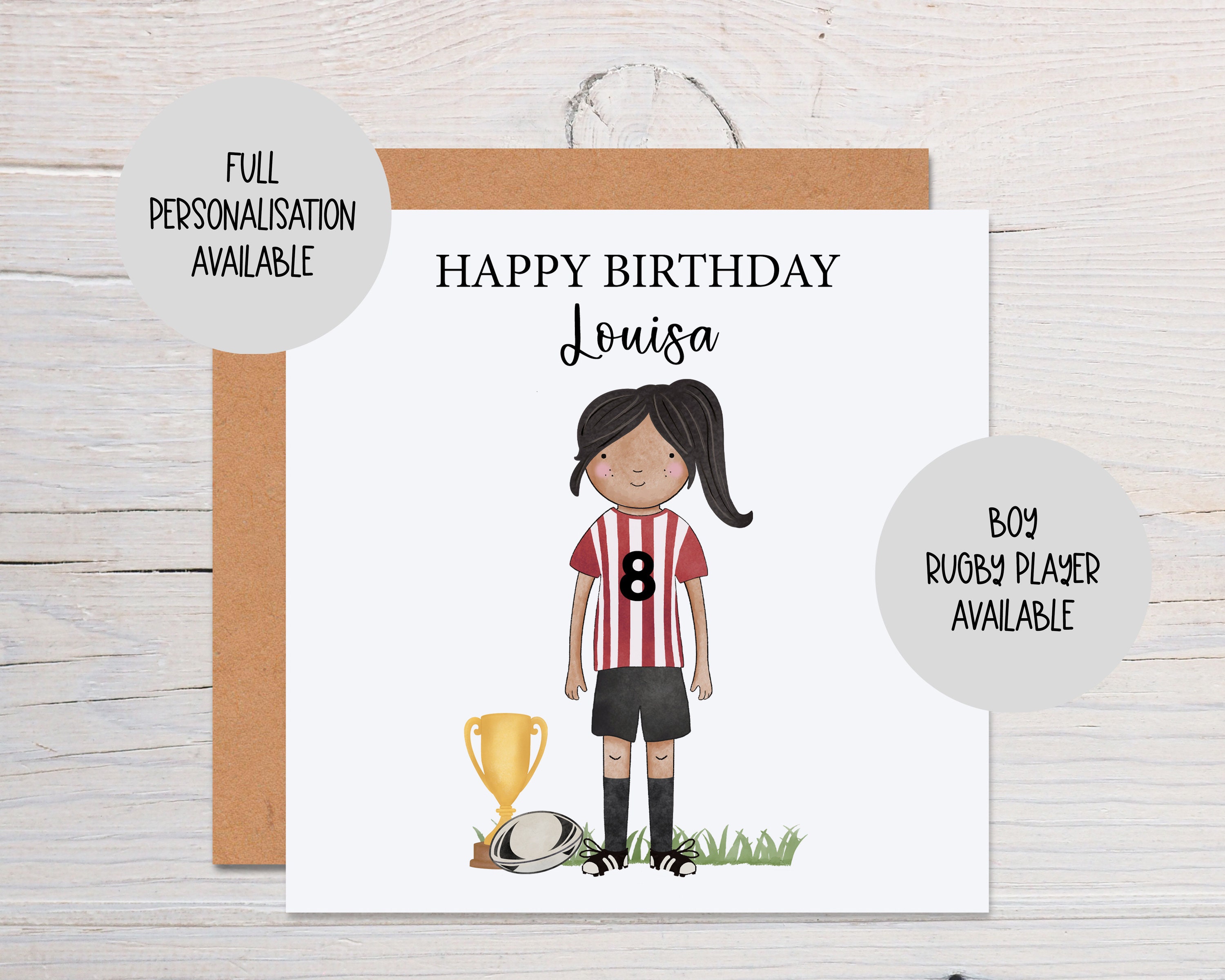 Rugby Birthday Card - Personalised Rugby Card - Girl's Rugby Birthday Card - Rugby Card Birthday ...