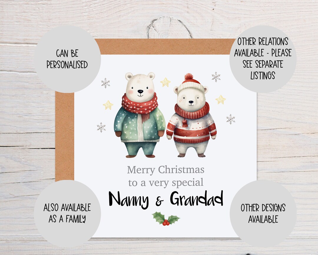 Personalised Christmas Card for Nanny and Grandad - Polar Bear Card for ...