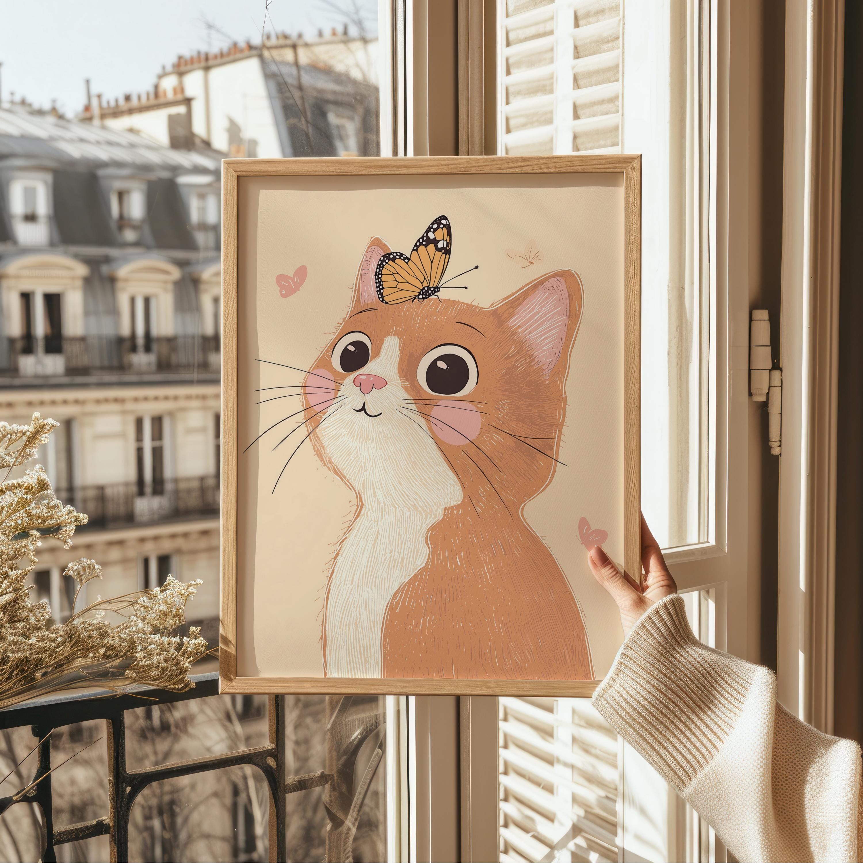 Kawaii Kitten Print, Cat Lover, Butterfly Print, Children's Art Nursery ...