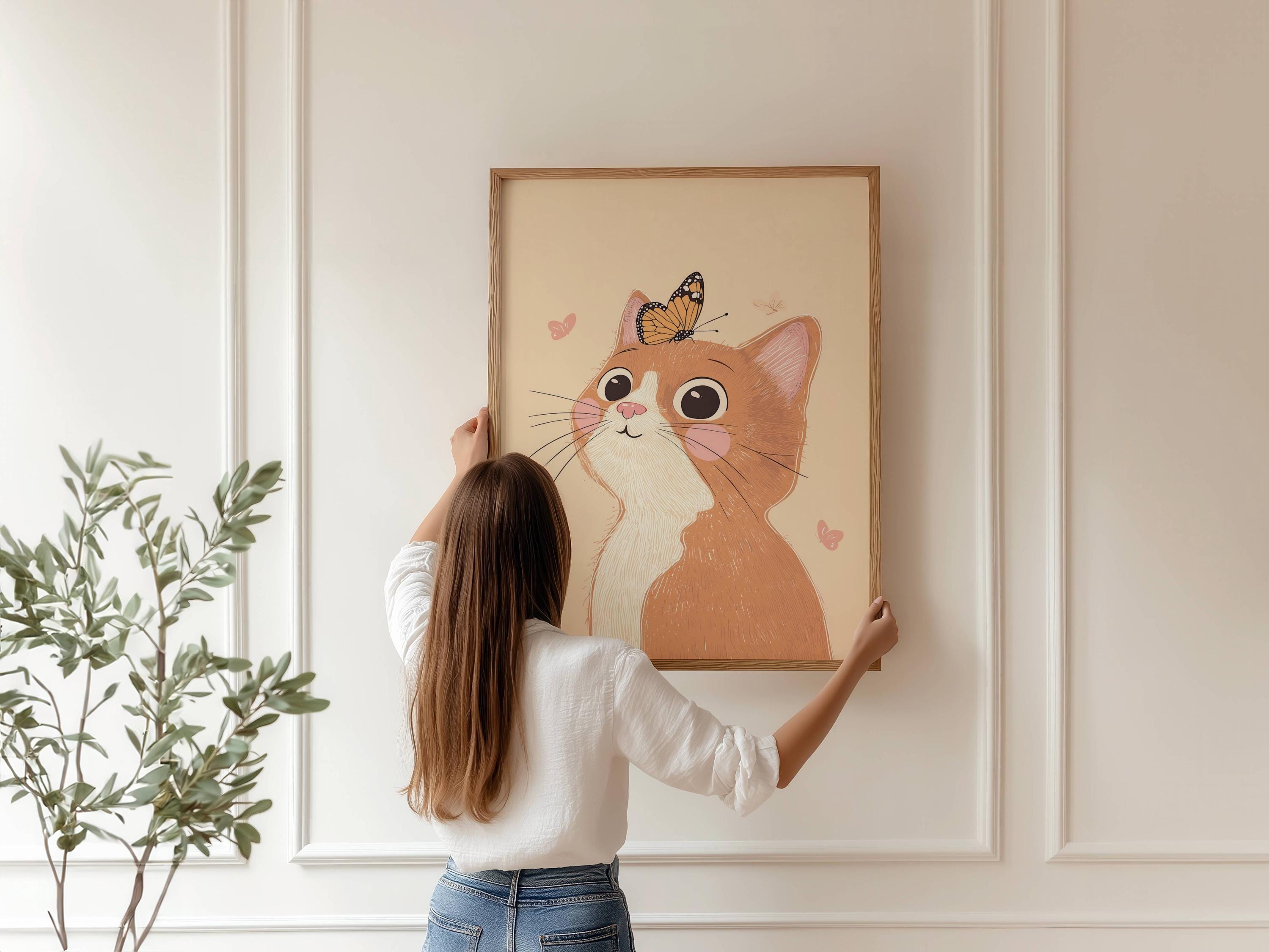 Kawaii Kitten Print, Cat Lover, Butterfly Print, Children's Art Nursery ...