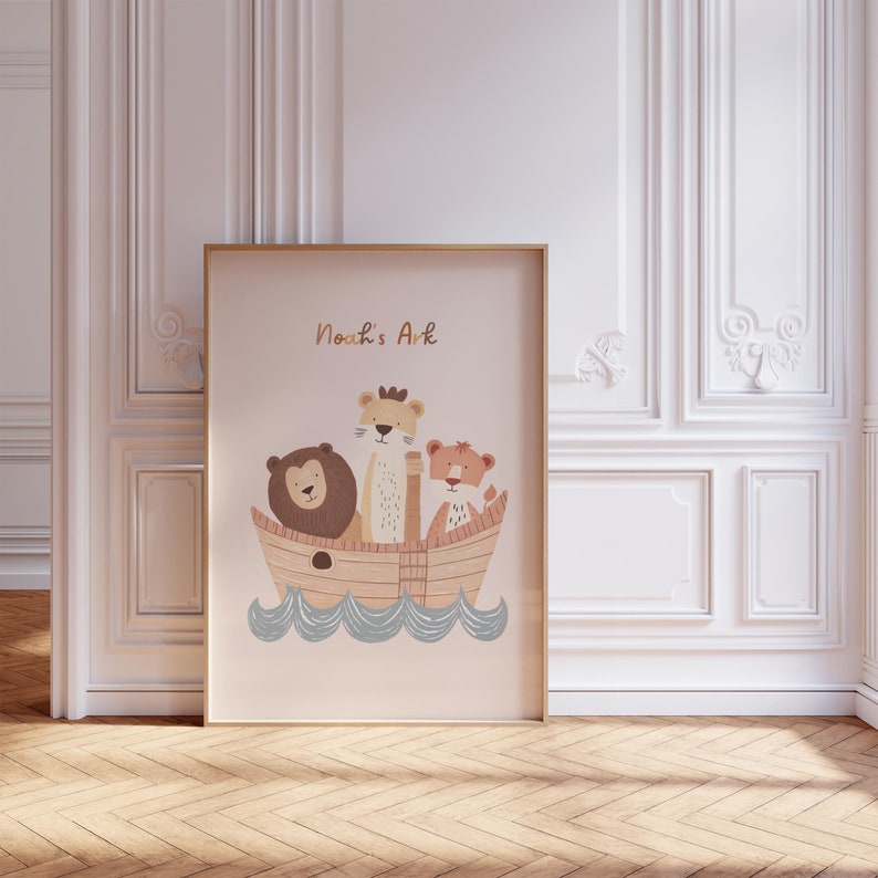 Noah's Ark Boho Animal Print for Kids Nursery, Whimsical Neutral Tone ...