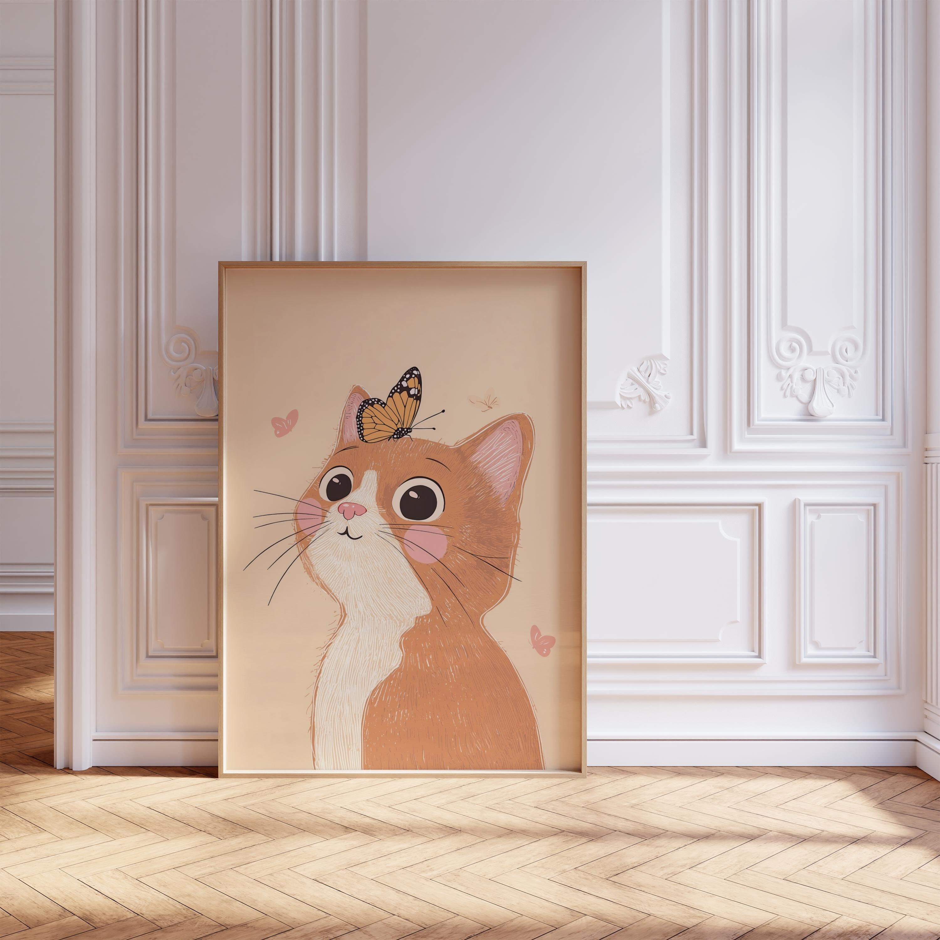 Kawaii Kitten Print, Cat Lover, Butterfly Print, Children's Art Nursery ...